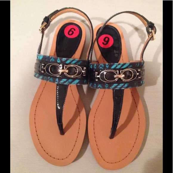 Coach | Shoes | Coach Thong Sandals Blue Navy Turquoise 6 | Poshmark